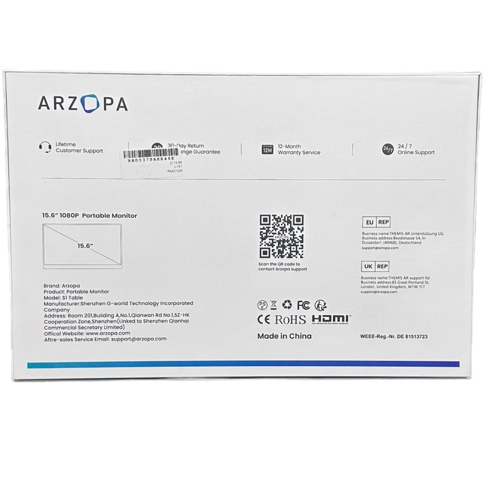 Used Boxed: Arzopa S1 Table Portable Monitor (15.6", 1080p) - Own4Less